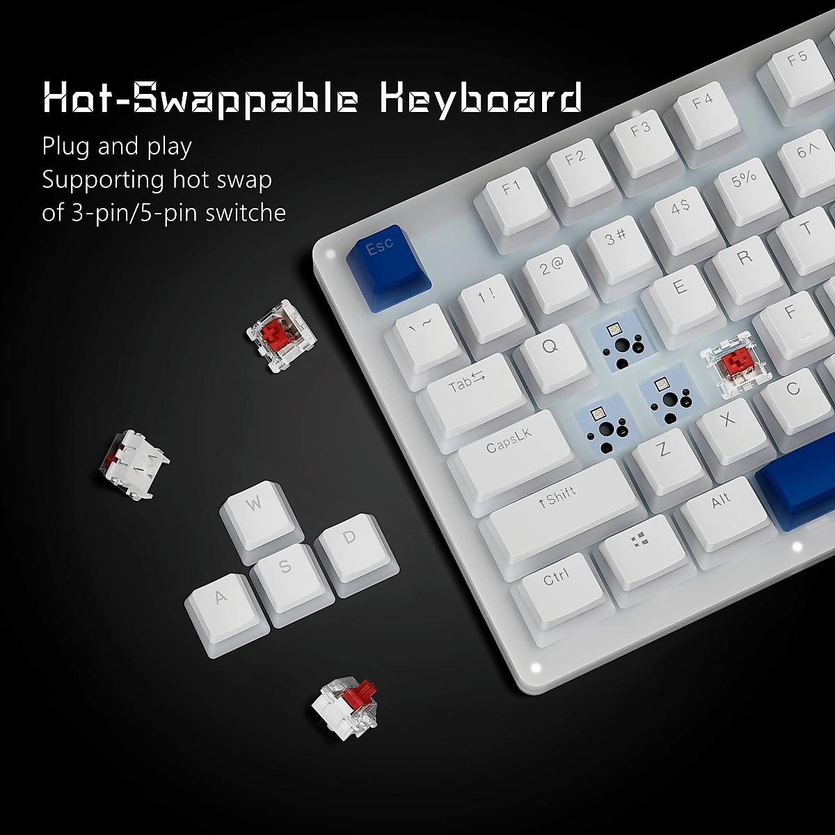 75% Keyboard - Creamy Keyboard, TKL Mechanical Gaming Keyboard, Hot Swappable Keyboard, K87 PRO with Pudding Keycaps Wired RGB Keyboard for PC PS4 Xbox - Red Switch