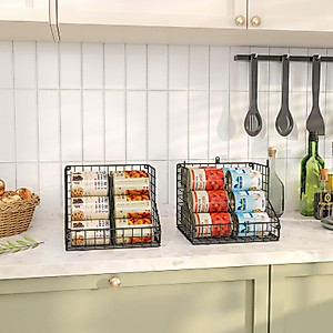 Stackable Can Rack Organizer, 4-Tier Can Storage Rack for Kitchen Cabinet Pantry, Multifunctional Can Dispenser for Storing Canned Snacks Drinks and More,Black