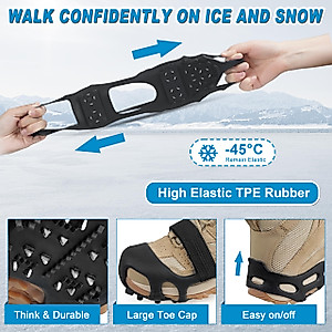 Ice Snow Traction Cleats for Shoes and Boots Non-Slip Crampon Snow Cleats for Winter Walking on Snow and Ice Boots Cleats for Men Women Walking Jogging Hiking (24 Steel Crampons, Size L)