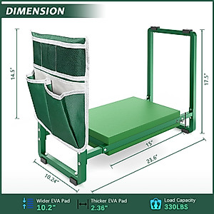 FLINTER 10.2" Wider Garden Kneeler and Seat, Heavy Duty Thick Gardening Bench for Kneeling and Seat - Garden Tools with Bags, Gardening for Women, Grandparents, Gardeners, Mom & Dad - Green