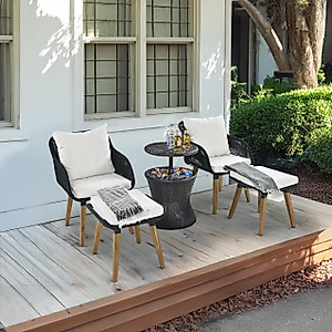 LUMISOL 5 Piece Patio Furniture Chair Sets with Wicker Cool Bar Table and Ottomans, Patio Conversation Set, Outdoor Furniture Bistro Sets for Porch Backyard Balcony Poolside, Beige&Black