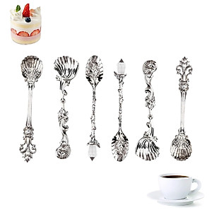 6PCS Coffee Spoons, Tiny Spoons Vintage Carved Coffee Spoon Creative Tableware Espresso Spoons Small Tea Spoons Mixing Spoons Mini Dessert Spoons Teaspoons Candy Spoons Cocktail Spoon for Coffee Bar