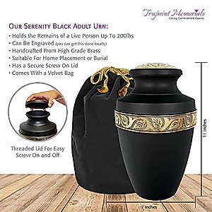 Trupoint Memorials Cremation Urns for Human Ashes - Decorative Urns, Urns for Human Ashes Female & Male, Urns for Ashes Adult Female, Funeral Urns - Black, Large