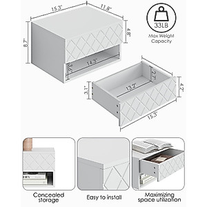 Aobafuir Floating Nightstand, Small Modern Floating Nightstand with Drawer, Floating Shelves for Bedroom, Bathroom (White Diamond)