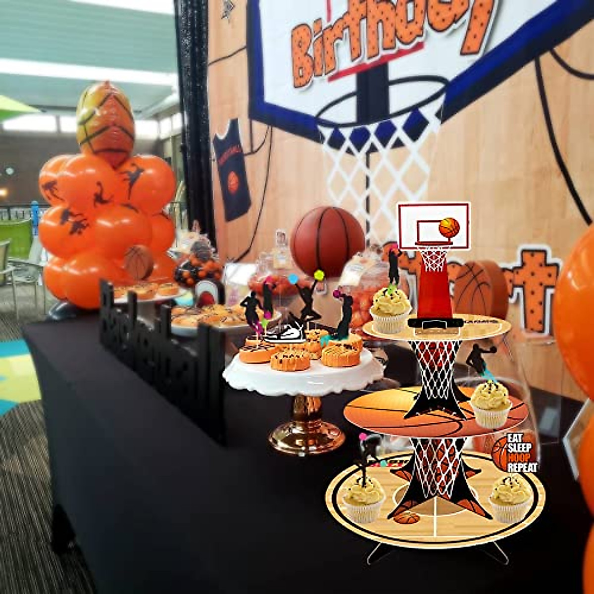 Basketball Party Decorations Cupcake Stand with 24pcs Basketball Cupcake Toppers for Kids Boys Basketball Sports Game Themed Birthday Party Supplies Basketball 3 Tier Cupcake Tower