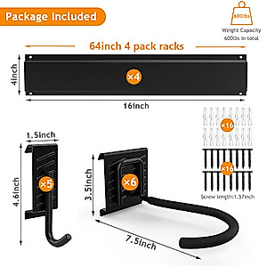 TORACK Bike Storage Rack, 6 Bike Racks & 5 Hooks for Garage, Wall Mount Vertical Bicycles Hanger for Home Space Saving, up to 600lbs, 64-inch