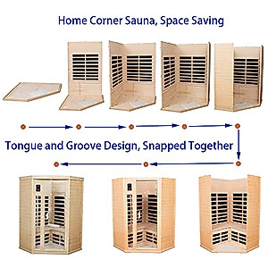 Xmatch Far Infrared Wooden Sauna Room, 2-Person for Corner Space, with 1600W, 7 Low EMF Heaters, 2 Bluetooth Speakers, 2 LED Reading Lamp and 3 Chromotherapy Lights