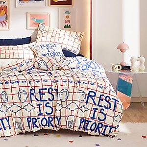 Bedsure U Series Designer Duvet Cover Queen Size - Aesthetic King Duvet Cover Set with Zipper Closure, Cream Bedding Comforter for Maximalist Decor, Artsy Bedroom Decor for Boys/Girls
