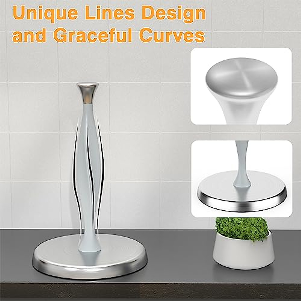 PARATO Paper Towel Holder Countertop, One-Handed Tear Paper Towel Holder Stand for Standard & Jumbo Rolls, Stainless Steel Paper Towel Holder with Anti-Slip Weighted Base for Kitchen Bathroom