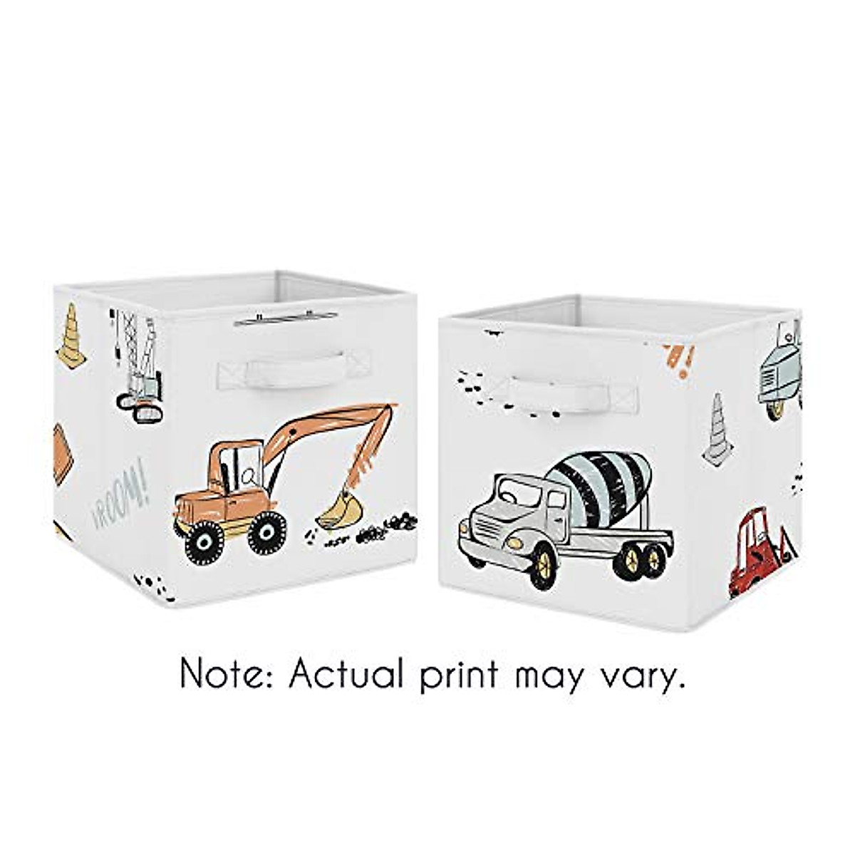 Sweet Jojo Designs Construction Truck Foldable Fabric Storage Cube Bins Boxes Organizer Toys Kids Baby Childrens - Set of 2 - Grey Yellow Orange Red and Blue Transportation