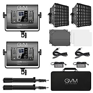 GVM 1000D RGB Led Video Light with 2 Softboxes, Photography Lighting Kit with Bluetooth Control, Full Color Video Lighting Kit with 8 Applicable Scenes, 2 Packs Led Light Panel for Video Shooting