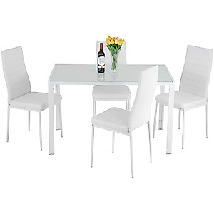 PayLessHere Dining Table Set Glass for Small Spaces Kitchen Table and Chairs for 4 Table with Chairs Home Furniture Rectangular Modern, White Glass
