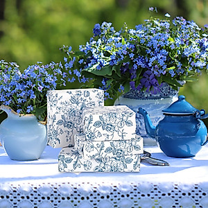 JarThenaAMCS Floral Wrapping Paper Mini Roll 17in x 32.8Ft Blue White Flowers Gift Wrap Paper Chinoiserie Paper for Birthday Wedding Baby Shower Holiday Party Wrapping Supplies