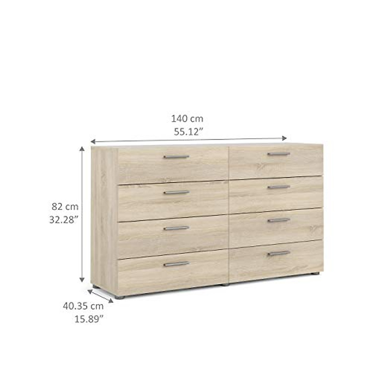 Tvilum 8 Drawer Double Dresser, 15,85" D x 55,12" W x 32,17" H, Oak