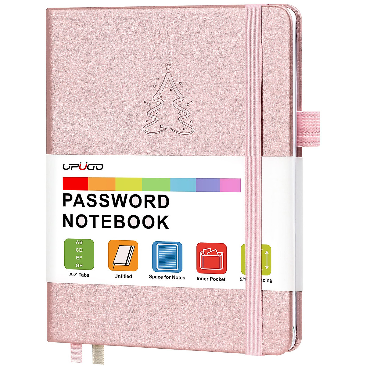 Password Book with Alphabetical Tabs, UpUGo Internet Address and Password Keeper Notebook for Computer & Website Logins, Medium Compact Size, Rose Gold