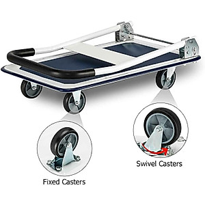 Platform Truck Folding Push Cart Steel Platform Truck with Swivel and Fixed Wheels Flat Handtruck Load 330lb Moving Dolly Cart Flatbed Cart Reliable