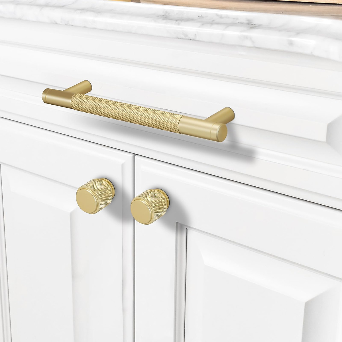 COTYKILEY 10 Pack 5 Inch(128mm) Brushed Brass Cabinet Handles Gold Knurled Kitchen Cabinet Pulls Cabinet Door Handles Kitchen Cabinet Hardware Cupboard Drawer Pulls Dresser Handles