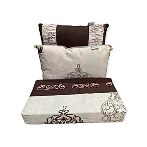 sheetsnthings Embroidered Gizelle 210-Thread-Count, 100-Percent Cotton 7PC Full-Queen Duvet Cover Set, Brown, Light Pink and Grey