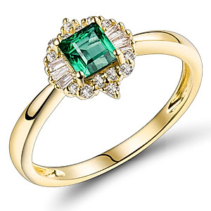 Lanmi 14K Yellow Gold Natural Emerald Diamonds Ring for Women Promise Engagement Wedding Anniversary Promotion