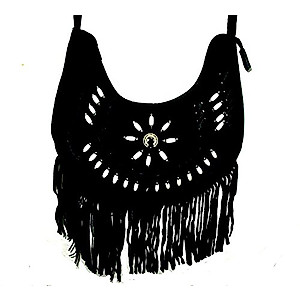 Fringe Suede Leather Purse Bag Shoulder Cross Body Straps Southwest Hair Pipes Cabachon