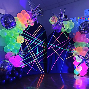 156pcs Neon Balloon Garland Arch Kit, Glow in The Dark UV Neon Fluorescent Balloons, Back to 80s 90s Laser Dicso Party Supplies, Birthday Wedding Black Light Party Decorations (Disco)