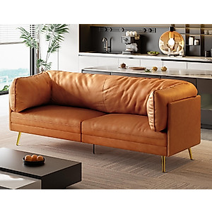 Vesgantti Leathaire Couch Loveseat Sofa, 73" Mid-Century Modern Couch with Deep Seat Comfort Cushions, Small Sofa Couches for Living Room, Bedroom, Office, Apartment, Tool-Free Assembly, Orange