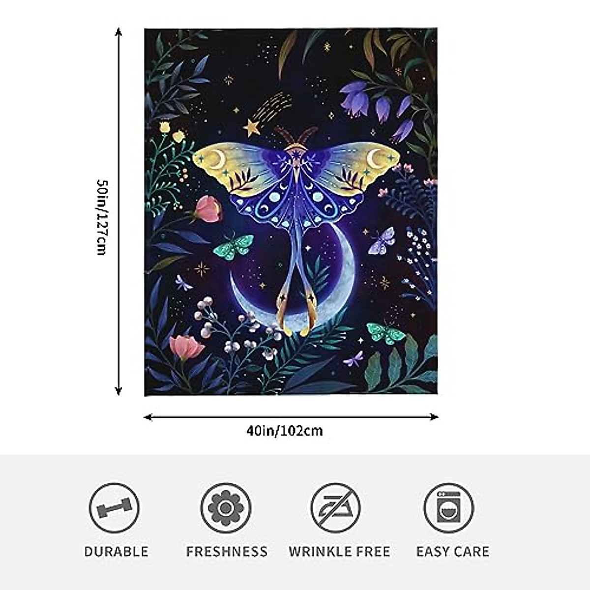 Moon-Moth Throw Blanket for Bed Soft Cozy Fluffy Couch Blankets Small Fleece Blanket Throw Gifts for Women Men Girls Boys 50"x40"