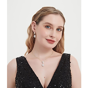 UDORA Teardrop Cubic Zirconia Drop Earrings Necklace Bridal Jewelry Sets Wedding Prom Gifts for Bridesmaid (18K Gold)