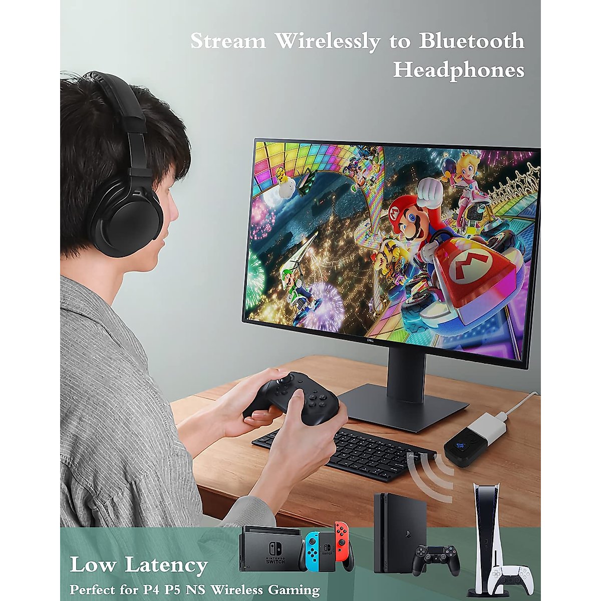 OLCLSS Wireless Audio Adapter for Nintendo Switch/Switch OLED PS4 PS5 PC - Bluetooth Receiver for Airpods, Headset, Speaker (Not for PS4 Gold Headset) - Not Audio Transmitter