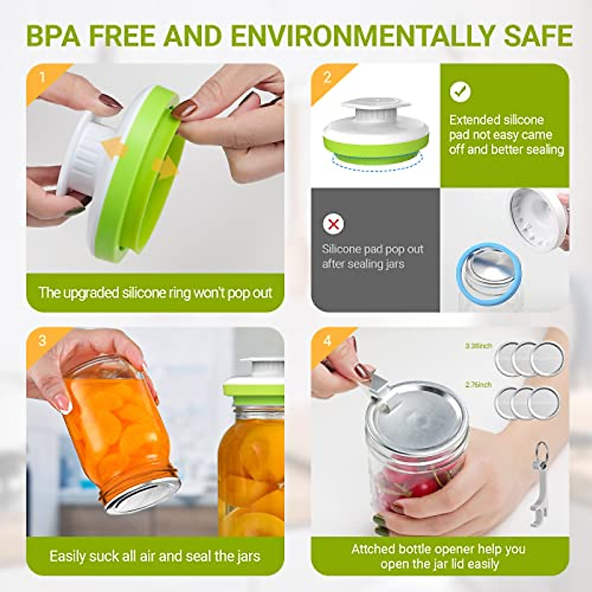 Mason Jar Vacuum Sealer, Jar Sealer with Accessory Hose for Foodsaver Vacuum Sealer, Pawcute Vacuum Sealer Kit Jar Attachment for Wide&Regular Mouth Jar, Canning Jars Sealer with Manual Vacuum Pump and Lid Opener