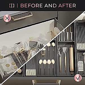 Smart Spaces Kitchen Drawer Organizer for Multi-Function with sturdy aluminum alloy material and adjustable divider to Store Cutlery, Silverware, Flatware, and Knives adding a luxurious feel to your kitchen (Set of 5)