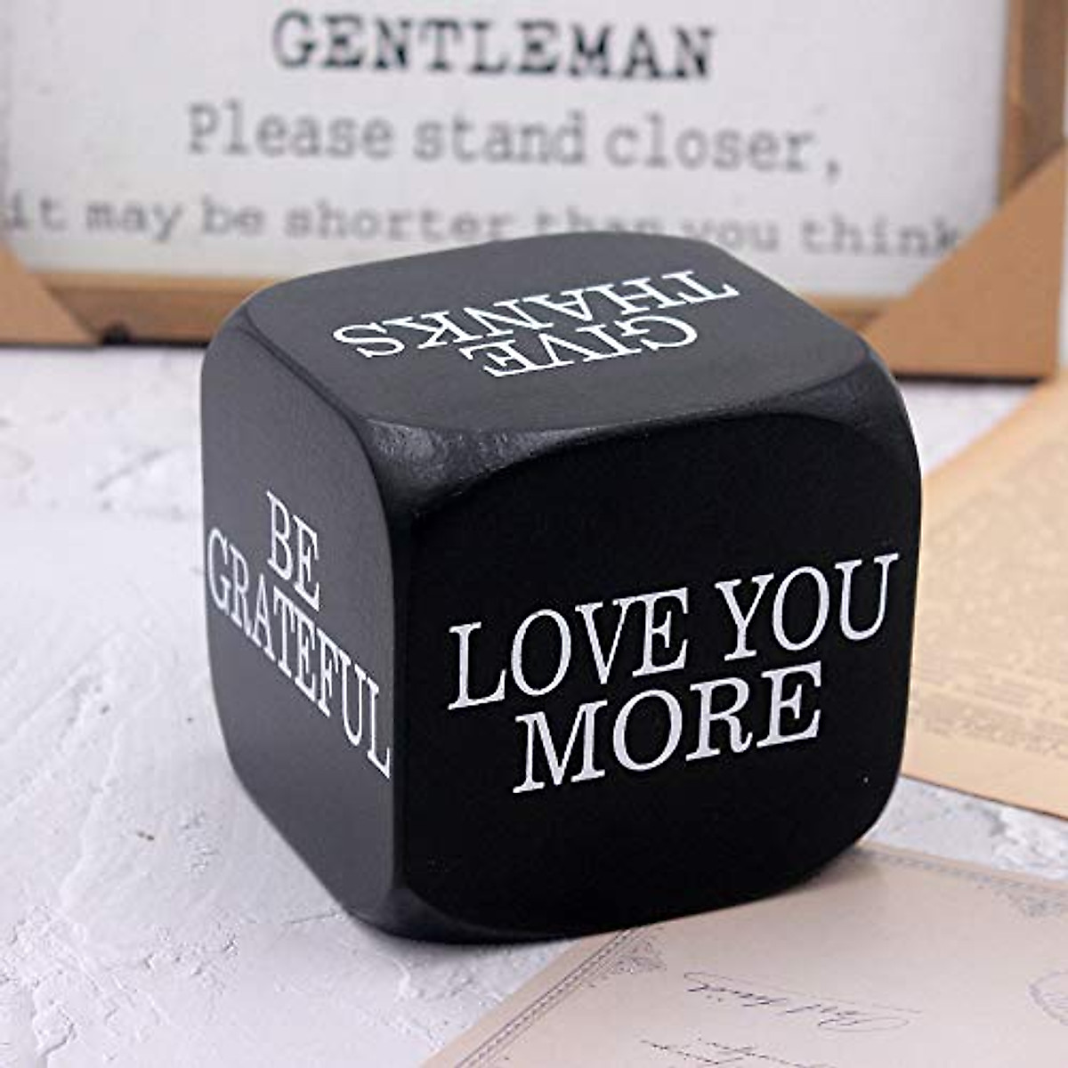 BetyHom Rustic Wood Dice Tabletop Decoration, 4 inch Square (Black)