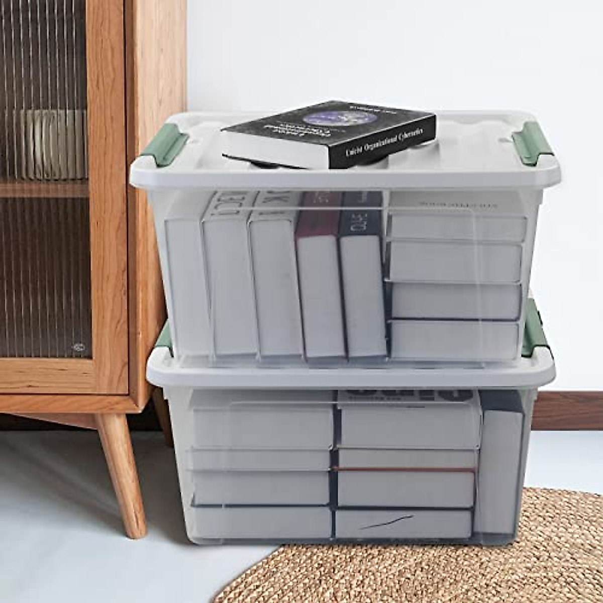 Jekiyo 32 Quart Clear Storage Boxes with Lid, 4 Packs, Multipurpose Plastic Storage Containers