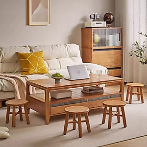 ACICS Round Step Stool Milking Stool Handcrafted Rubber Wood Stool Wooden Stool Small Short Stool, Shoe Changing Stool Shower Stool Suitable for Living Room Sofa Footstool(27 * 27 * 27CM, A)