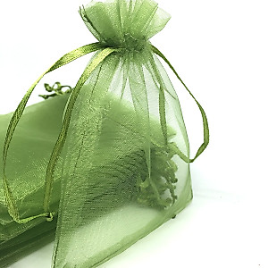 ANSLEY SHOP 100pcs 4x6 Inches Drawstrings Organza Gift Candy Bags Wedding Favors Bags (Grass Green)