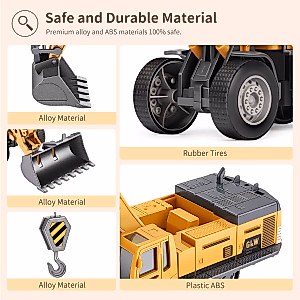 Geyiie Large Crane Toys for Kids, Trucks Toys Construction Vehicles with Metal Shovel, Beach Toys for Outdoor Play