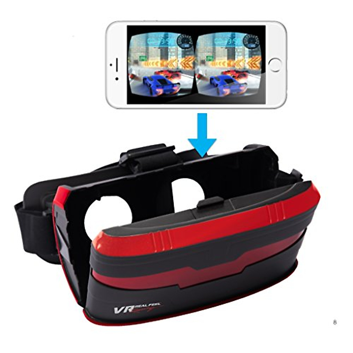 VR Real Feel Virtual Reality Car Racing Gaming System with Bluetooth Steering Wheel and Headset Goggles Viewer Glasses for iOS iPhone and Android