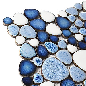 Parrotile Blue Shower Floor Pebbles Tile Bathroom Mosaic Backsplash Wall Tiles (5 sheets)