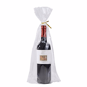 100 Gusset Cello Bags with Ties - 2.8 mil Big Size Gift Wrap Cellophane Bag - Clear Wine Bottle Gift Bags Large for Favor (8" x 16" + 4")