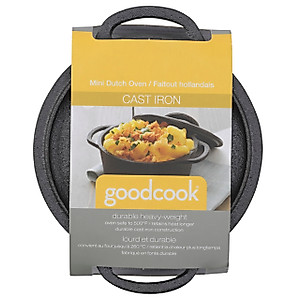 GoodCook Pre-Seasoned Cast Iron Mini Dutch Oven, Black, Small Dutch Oven Pot with Lid, Durable Cast Iron Cookware, Even Heating for Stews, Soups, and Baking, Oven Safe to 500°F