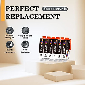 Clorisun 564 564XL Black Ink Cartridge Compatible Replacements for HP 564 564XL Photosmart 5520 6520 7520 5510 6510 7510 7525 B8550 Premium C309A C410A Officejet 4620 Deskjet 3520 Printer (6 Black)