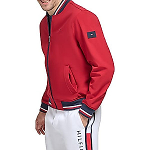 Tommy Hilfiger Men's Lightweight Varsity Rib Knit Bomber Jacket, Red, X-Small