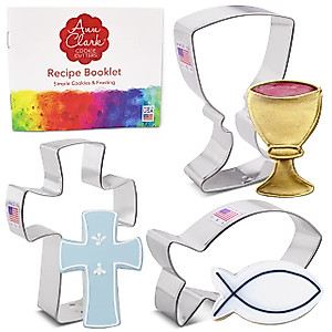 Communion Confirmation Baptism Easter Cookie Cutters 3-Pc. Set Made in the USA by Ann Clark, Chalice, Jesus Fish, Holy Cross