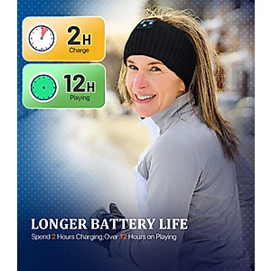 Fulext Sleep Headphones Bluetooth Beanie Headband, Wireless Ear Muffs Winter Knit Headphone Headband Ear Warmers Christmas Stocking Stuffers Gifts for Women Men Dad Mom Friend Teens Him Her, Black