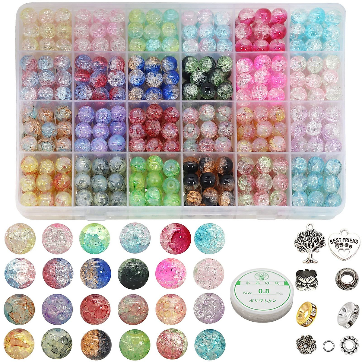 10mm Crackle Glass Beads for Jewelry Making 600pcs Assorted Panited Handcrafted Round Beads for Bracelet Lampwork Smooth Loose Beads Spacer Necklace Earring & DIY Crafts Beads Supplies