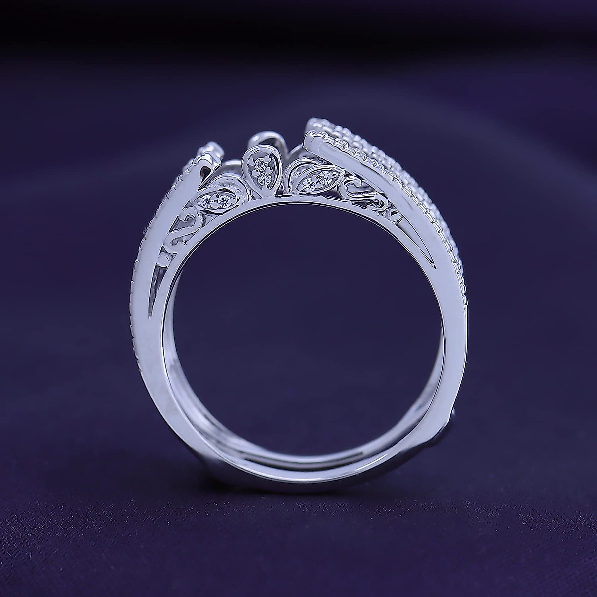 AFFY 0.33 Ct. Millgrained Cathedral Ring Enhancer Guard with Cubic Zirconia 1/3 Carat in 14K White Gold Over in Sterling Silver Ring Size-6