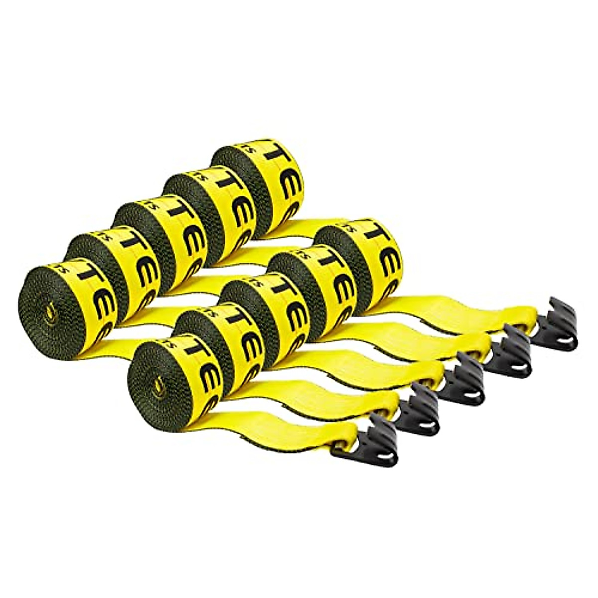 Mytee Products Truck Winch Straps 4" x 50' Yellow Heavy Duty Tie Down with Flat Hooks WLL# 5400 lbs | 4 Inch Cargo Control for Flatbed Truck Utility Trailer (10 Pack)