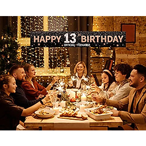 Joyiou Happy 13th Birthday Backdrop Banner Decorations for Girl, Official Teenager Banner, Large Rose Gold 13 Birthday Party Sign Supplies, thirteen Birthday Photo Booth Props Décor (9.8x1.6ft)