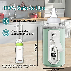 SOPEWOD Portable Bottle Warmer, USB Bottle Warmer for Breastmilk and Formula with LCD Display, Fast and Accurate Heating of Baby Bottle Warmer for Car and Travel(Green)