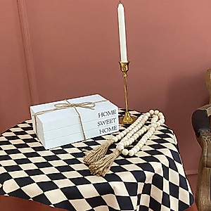 Decorative Books for Home Decor, White Faux Books for Decoration, Rustic Farmhouse Stacked Display Books with 52in Wood Bead Garland for Coffee Tables Living Room, (HOME SWEET HOME)